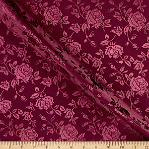 Rose Satin Jaquard Burgundy, Fabric by the Yard