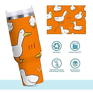 MCHIVER Cartoon Duck Orange 30 oz Tumbler with Handle and Straw Stainless Steel Vacuum Water Bottle Leak-proof Travel Coffee Mug Insulated Water Bottle for Water Iced Tea Coffee