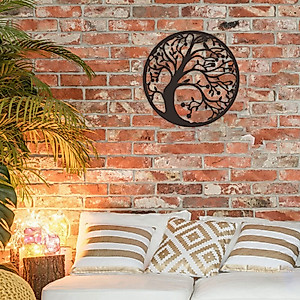 HSART Tree of Life Metal Wall Art, Tree of Life Logo, Black Decorative Tree Silhouette, Suitable for Living Room Bedroom Garden Wall Decoration, 35 * 35cm