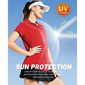 MIER Women's Golf Polo Shirts Collared V Neck Short Sleeve Tennis Shirt, Dry Fit, Moisture Wicking, Red, XL