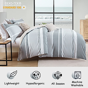 Bedduvit Striped King Duvet Cover Set - 100% Cotton Blue-Gray Duvet Cover King Size, 3 Pieces Grey Stripe Duvet Cover Set, Simple Modern Bedding Comforter Cover with Zipper Closure & 8 Ties, 104"x90"