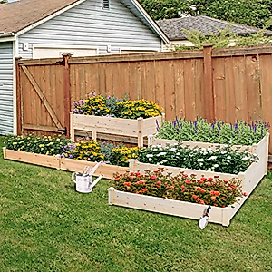 Crownland Outdoor Gardens 8 ft Raised Garden Bed Wooden Garden Box Patio Raised Beds Backyard Elevated Garden Bed Planter Box Grow Vegetables Fruits Herb Yard Fast Easy Assembly