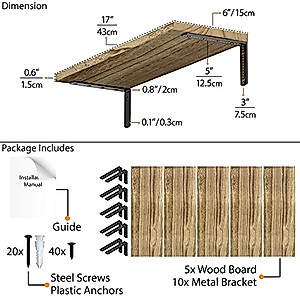 Wallniture Palma Floating Shelves for Wall, Rustic Wood Wall Shelves for Bedroom Storage, Natural Burned Small Bookshelf Set of 5