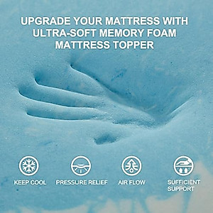 SINWEEK 4 Inch Mattress Topper 5-Zone Memory Foam Mattress Topper Pressure Relieve Soft Mattress Pad, CertiPUR-US Certified, Queen Size Blue