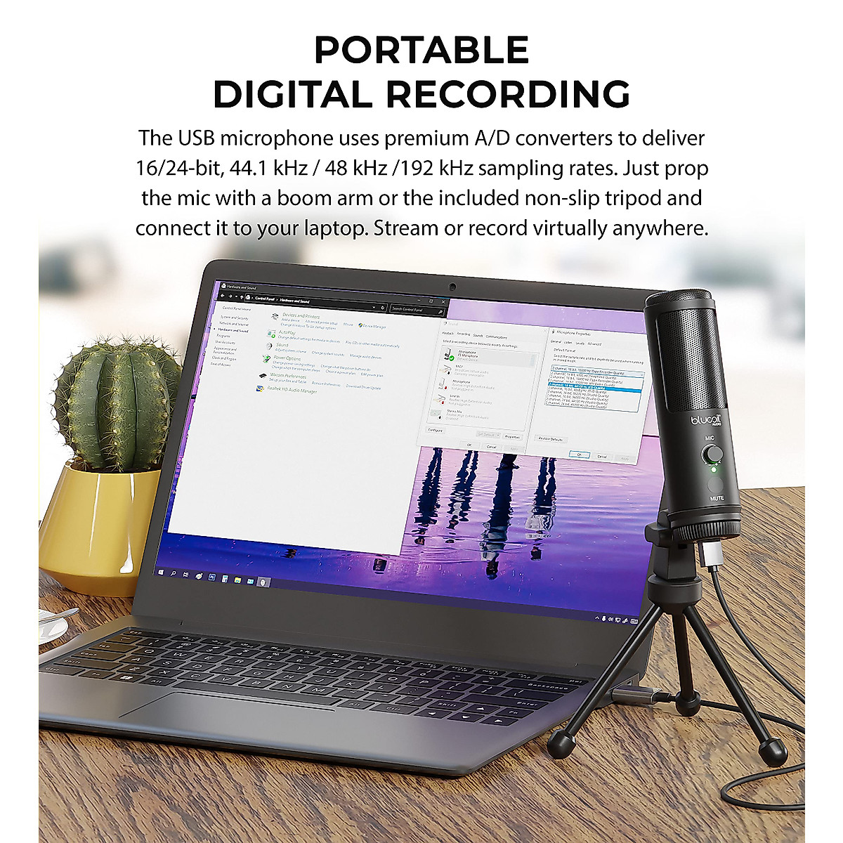 Blucoil USB Cardioid Condenser Microphone with 3.5mm Headphone Jack, Volume Control, Mute Button, and Tripod - Compatible with Mac, Windows, Linux, Chrome, Zoom, Google Meet, Microsoft Teams, and more