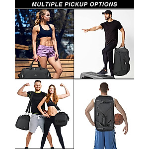 LOKASS Gym Bag for Men/Women-Duffle Sports Bag with Shoe Compartment, Carry On Weekender/Overnight Bag, Waterproof Gym Backpack Travel Bag for Camping (Black，Large)