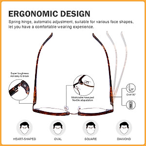 DOOViC 4 Pack Blue Light Blocking Reading Glasses Anti Eyestrain Fashion Classic Style Spring Hinge Computer Readers for Women Men 1.50 Strength