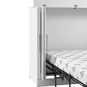Bestar Pur 75W Queen Size Murphy Cabinet Bed with Mattress in White, 75-inch Space-Saving Sleeping Arrangement for Multipurpose Guest Room or Home Office