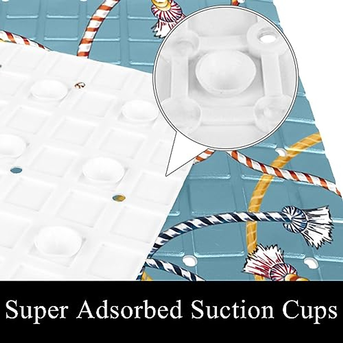 Bath Tub Shower Mat - Anti-Slip PVC Material 15.1x26.8 in, Gentle Cushioning Quick Drying Suction Cups Reliable Solution - Vintage Rope Pattern Non-Slip Floor Mat