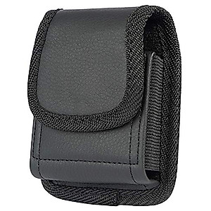 Case for Galaxy Z Flip Phone, Nakedcellphone Black Vegan Leather Vertical Pouch [with Belt Loop, Metal Clip, Magnetic Closure] for Samsung Z Flip 5, Z Flip4, Z Flip3 (2023/2022/2021/2020)