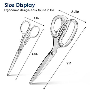 EXPUTRAN Acrylic Scissors, 9 inch and 7inch 2 Pack , Clear and Silver-Toned Scissors for Left and Right Hand, Craft Scissors ,Silver Office Supplies and Accessories