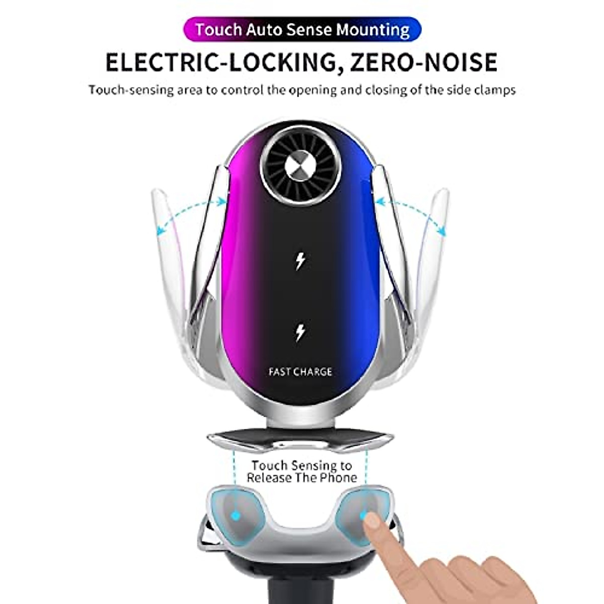 MAKAQI Wireless Car Charger, Cooling Fan Cup Holder Phone Mount Wireless Charger for Tesla, Smart Sensor Clamping Car Charger Mount for iPhone 14 13 12 Pro Max 11 10 8, Samsung Galaxy S23 S22 Flip4 3