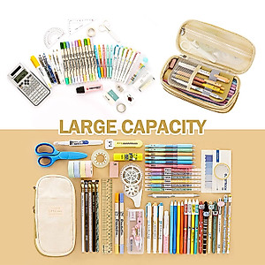 LHMTQVK Large Pencil Case Pencil Pouch Can Expand Pencil Bag Big Capacity Pencil Bag Large Storage Pouch Pencil Case Aesthetic Pencil Cases for Adults Cute Pencil Pouch (khaki beige)
