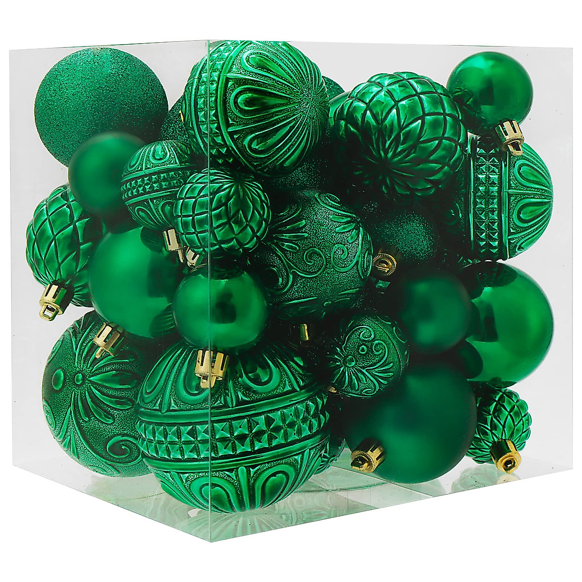 Christmas Ball Ornaments Green Christmas Tree Decorations with Hang Rope-36pcs Shatterproof Christmas Ornaments Set with 6 Styles in 3 Sizes(Small Medium Large)