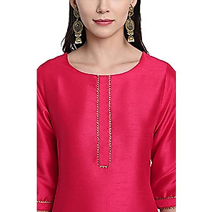 Janasya Women's Pink Poly Silk Kurta with Pant and Dupatta
