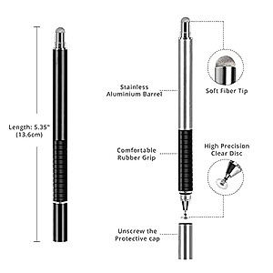 Capacitive Stylus Pen (4 Pack), Universal Stylist Pens [2 in 1 Precision Series] Fine Point Disc Stylus Touch Screen Pens for iPhone/iPad/Android/Tablet and All Capacitive Touch Screens