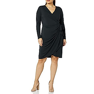 Amazon Essentials Women's Long Sleeve Classic Wrap Dress (Available in Plus Size), Black, XX-Large