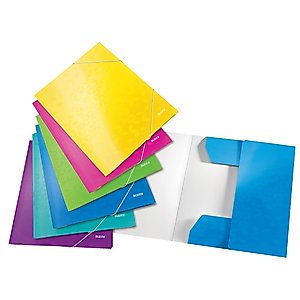 Leitz 3-Flap Folder, Holds up to 250 A4 Sheets, Elastic Closure, Flexible Plastic, Assorted Set of 6, Wow Range, 39821099