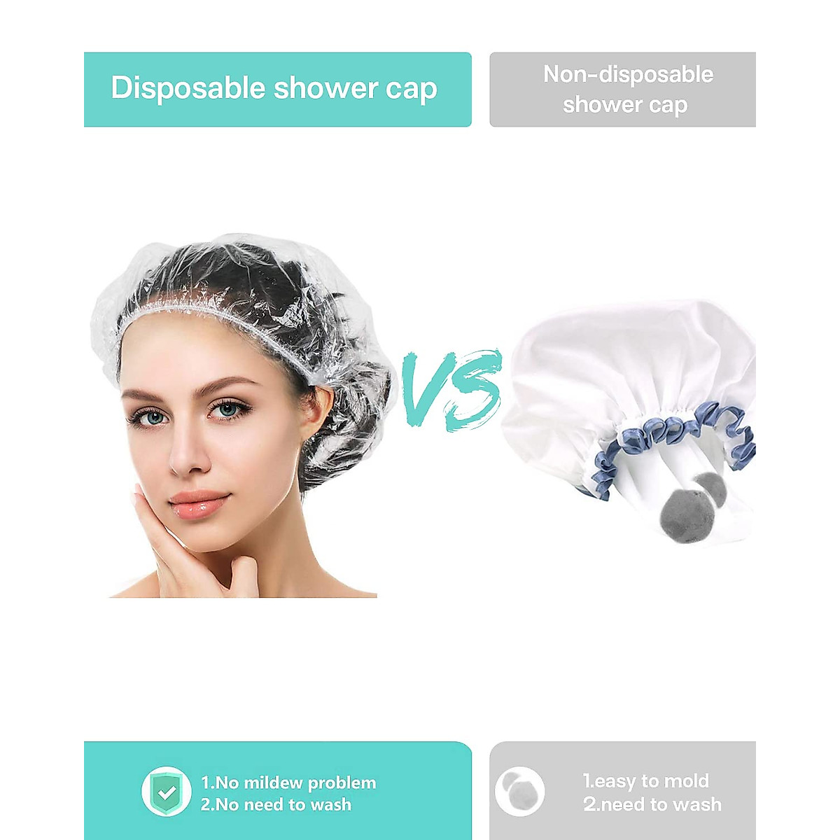 Auban 100PCS Disposable Shower Caps, Plastic Clear Hair Cap Large Thick Waterproof Bath Caps for Women, Hotel Travel Essentials Accessories Deep Conditioning Hair Care Cleaning Supplies(20.5")