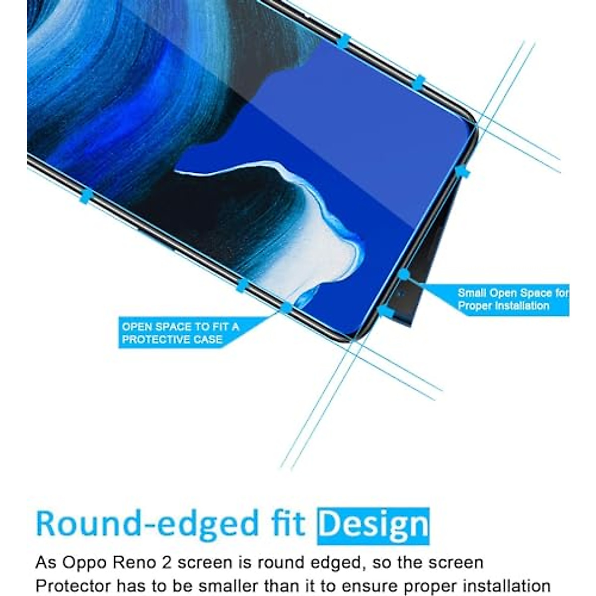 NEW'C 3 Pack Designed for Oppo Reno 2, Reno 2Z Screen Protector Tempered Glass, Case Friendly Anti Scratch Bubble Free Ultra Resistant