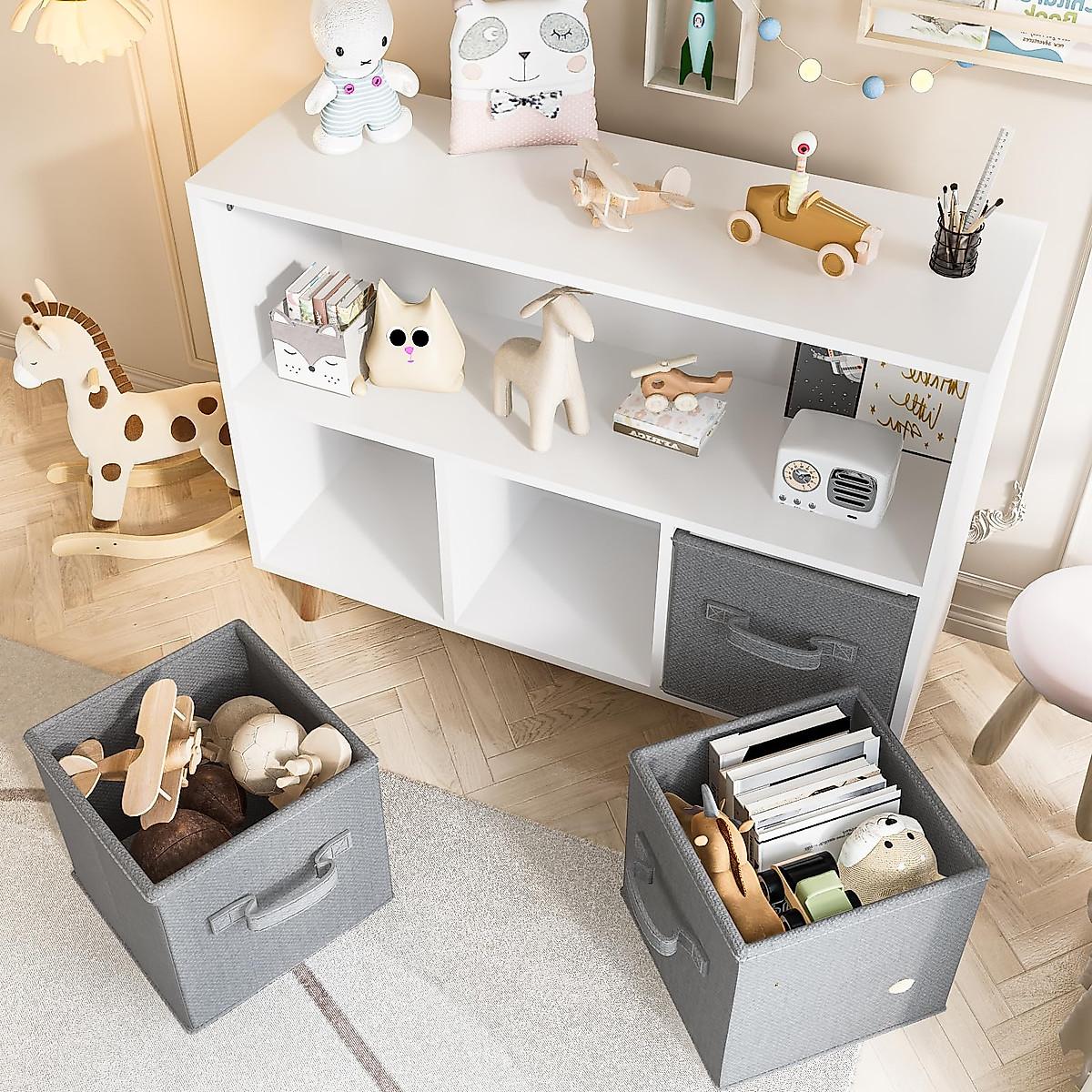 AWQM Kids Bookshelf with 3 Drawers, Toy Storage Organizer, Multi-Functional Cabinet Organizer for Playroom, Nursery and Bedroom, Gray