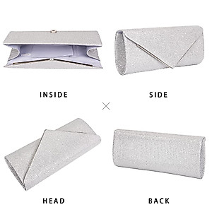 Larcenciel Clutch Purses for Women, Sparkling Envelope Evening Bag with Detachable Chain, Glitter Sequins Metal Formal Handbag Shoulder Crossbody Bag Prom Party Purse Bridal Wedding Clutch Bag(Sliver)