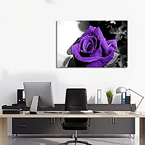 AFLE Purple Rose Poster,Black And White With,Canvas Wall Art For Living Room Decor Aesthetic Vintage Posters & Prints Dorm Poster Girl Wall Decor Canvas Paintings Wall Art Wall,12x18 inches,Unframed