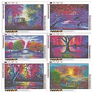Adult 6-Piece DIY 5D Diamond Painting kit, Complete Diamond Painting, Diamond Painting Art, Wall Decoration, Sunset Beach Tree Landscape Painting (12x16inches)