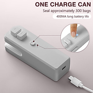 Mini Bag Sealer, 2024 Upgrade USB rechargeable Bag Sealer 2 in 1 Bag Sealer and Cutter Magnetic USB Rechargeable Mini Sealing Machine Heat Seal Tool for Plastic Bags,Snack Bags((Gray)