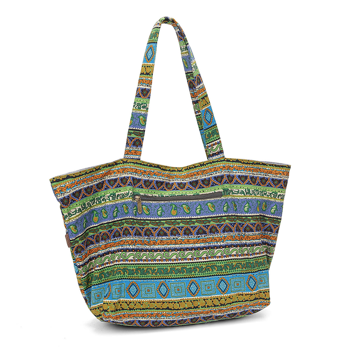 Women Hippie Tote Hand Bag Large Capacity Bohemian Bag Portable Tourist Shoulder Bags (green)