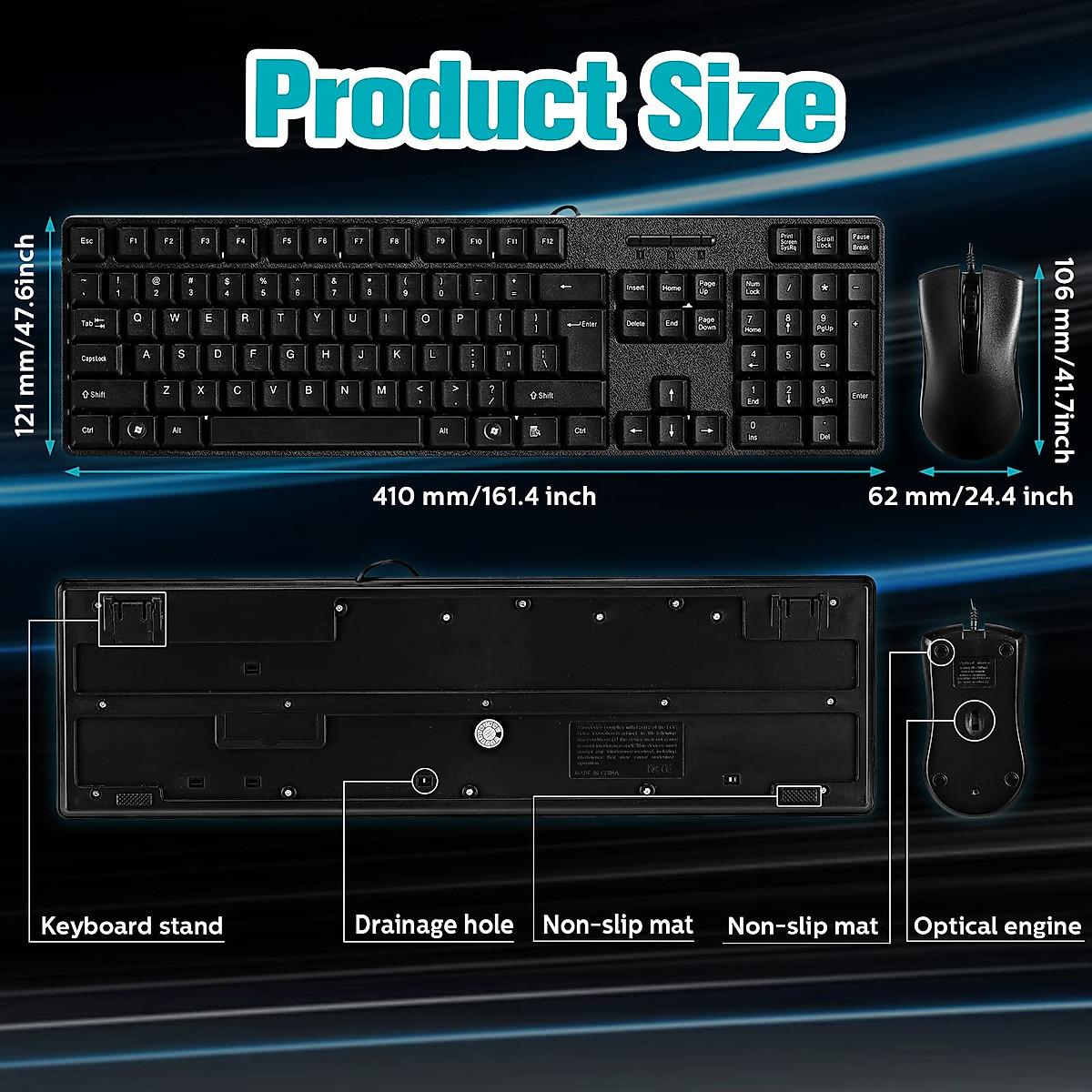 Fabbay 24 Pcs USB Wired Keyboard and Mouse 12 Wired Mouse 12 Corded Full Size Keyboard for School Office Home Compatible with Computer/Laptop/Windows/PC/Mac OS/Desktop