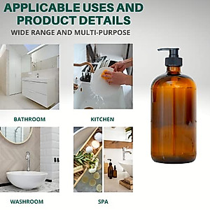 32oz Amber Glass Soap Dispenser- Large Amber Round Bottles with Black Pumps – Apothecary Soap Dispensers is Refillable & Reusable for Bath/Kitchen Accessories - Pack of 4