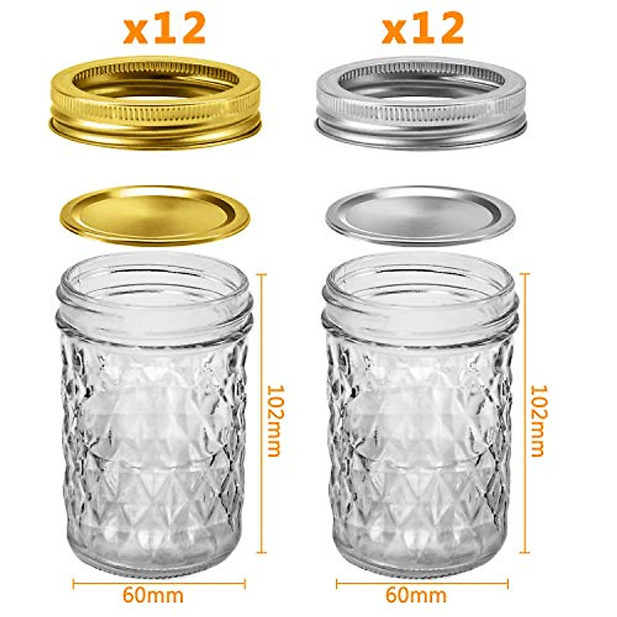 SPANLA Mason Jars 8 oz, 24 Pack Canning Jars 8 oz Half Pint Glass jars with Regular Lids and Bands, Small Mason Jars with Lids Ideal for Jelly Jam Honey Wedding Favors Shower Favors Food