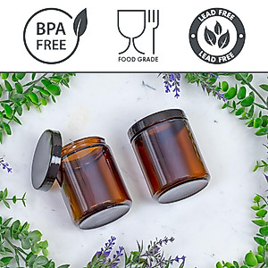 Cornucopia 8oz / 9oz Amber Glass Jars (6-Pack); Straight Sided Cosmetic Jars, Great for Body Butter, Creams, Stash Jars, Etc.
