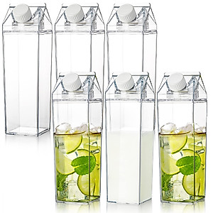 yarlung 6 Pack Milk Carton Water Bottle, 17 Oz Clear Plastic Milk Box Portable Square Juice Bottle for Outdoor Sports Travel Camping