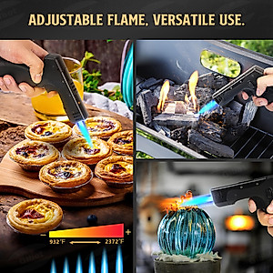GIBOT Butane Torch Lighter Gun, Refillable Cooking Torch with Adjustable Flame & Safety Lock, Ergonomically Designed Gun lighter for Cooking Welding Kitchen Grill Industrial (Butane Gas Not Included)