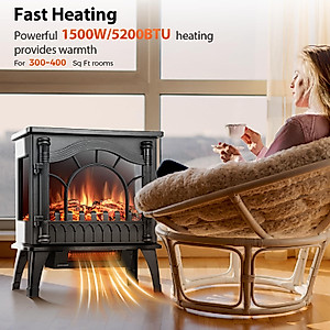 Kismile Electric Fireplace Stove,1500W Infrared Fireplace Heater with 3D Realistic Flame,Overheating Protection,22inch Portable Freestanding Electric Fireplace for Indoor Use
