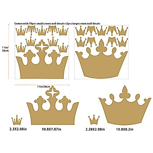 Crown Wall Decals for Girls Bedroom Kids Room Decals Nursery Wall Decals, Princess Crowns Wall Stickers, Crown in The Wall Removable Peel and Stick Wall Decals Metallic Vinyl Decals