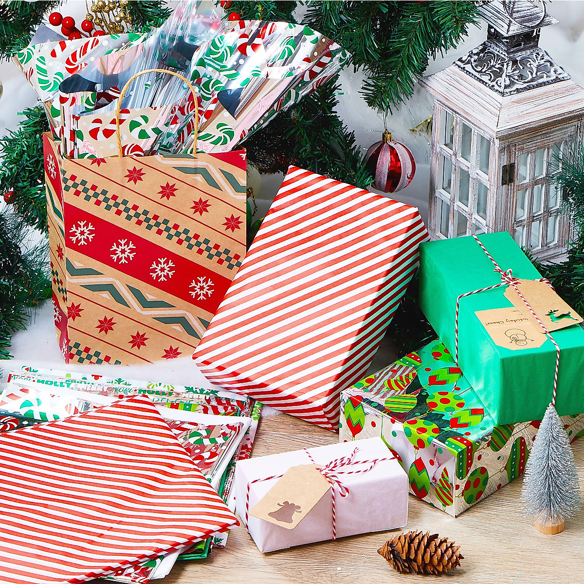 JOYIN 150 Pieces Christmas Wrapping Tissue Paper w/ Hologram & Prints for Gift Decoration, Gift Wrapping Boxes and Bags, Holiday Gift Extra-Special, Christmas Trees, Wine Bottles, Art & Craft and More