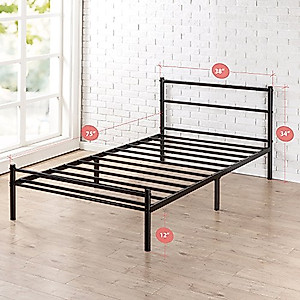 Zinus Geraldine 12 inch Black Metal Platform Bed Frame with Headboard and Footboard / Premium Steel Slat Support / Mattress Foundation, Twin