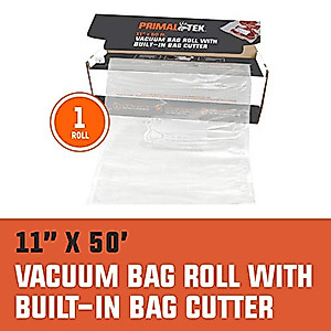 PrimalTek 11” x 50’ Vacuum Bag Roll with Built-In Bag Cutter – User Friendly for Food Preservation – Microwave, Freezer and Boil Safe, BPA-Free, Compatible with any Vacuum Sealer Machine
