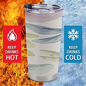 FHENMSA Reusable Plastic Water Cups with Lids,Dragonfly Drawing Print Anti-overflow Cup,sports Travel Coffee Cup