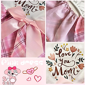 Idepet Dog Dress Love You Mom, Mother's Day Dog Dresses Puppy Skirt Pet Apparel Daisy Sleeveless Holiday Clothes for Small Dogs Girls and Cats, Pink Plaid, Medium