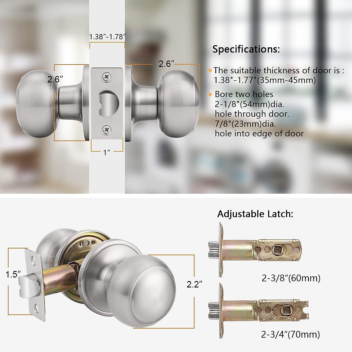 Probrico Colonial Style Passage Door Knobs Brushed Nickel Door Handle for Hall/Closet Door
