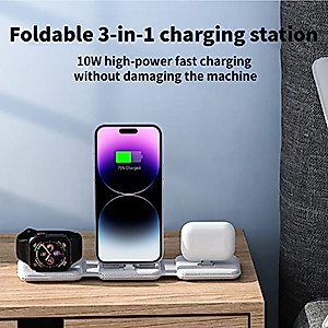 Foldable 3 in 1 Charging Station, Kartice Travel Charger Dock Stand for iPhone Multiple Devices iPhone 14 Pro Max/13/12/11/X/8 Plus/7/6,Airpod,Apple Watch 9/8/Ultra 2/Ultra/7/6/SE/5/4/3/2 Charging Pad