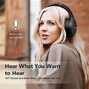 Hybrid Active Noise Cancelling Headphones, Wireless Over Ear Bluetooth Headphones with Microphone, 100H Playtime, Foldable Headphones with HiFi Audio, Deep Bass, Hard Case for Home Travel Office