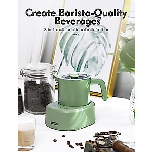 Milk Frother, Milk Frother and Steamer, Detachable Electric Milk Frother with Touch Control, 13.5oz/400ml, Automatic Milk Frother for Coffee, Latte, Cappuccinos, 3 in 1 Hot/Cold Foam Maker, Green