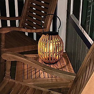 Outdoor Solar Lantern Lights Hanging Large Rattan Garden Lantern Waterproof- Rustic Table Lamp with Edison Bulb Women Gift Decoration for Garden Patio Boho Wedding