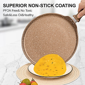 Innerwell 11 inch Nonstick Crepe Pan, Granite Coating Flat Skillet Dosa Tawa Tortilla Pan, Large Pancake Griddle Comal Pan, Compatible with All Stovetops, PFOA Free