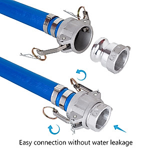 2" x 100' Blue PVC Backwash Hose for Swimming Pools, Heavy Duty Discharge Hose Reinforced Pool Drain Hose, with 2 inch Type A Cam and Groove Hose Fitting